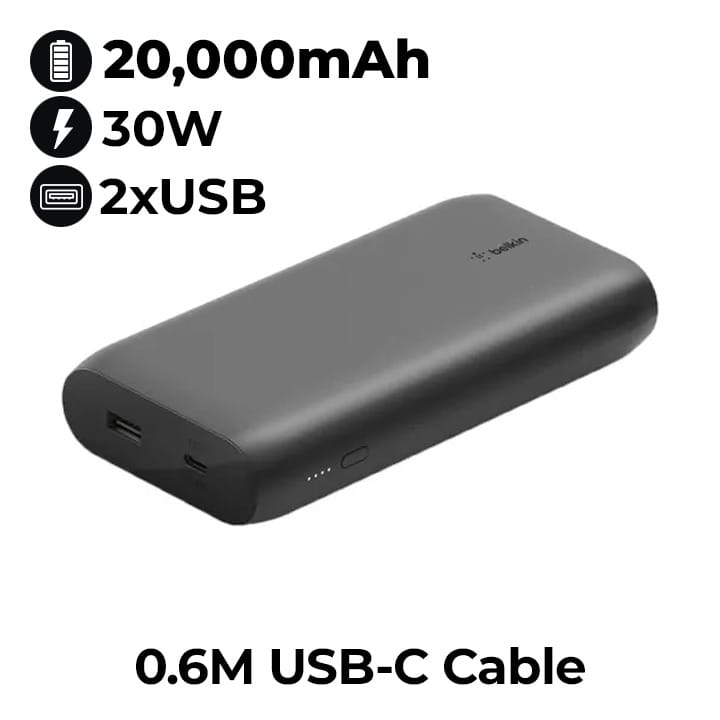 Buy BELKIN 20K Power Bank with USB-C 30W PD + 1x 12W USB-A, 0.6M USB-C ...