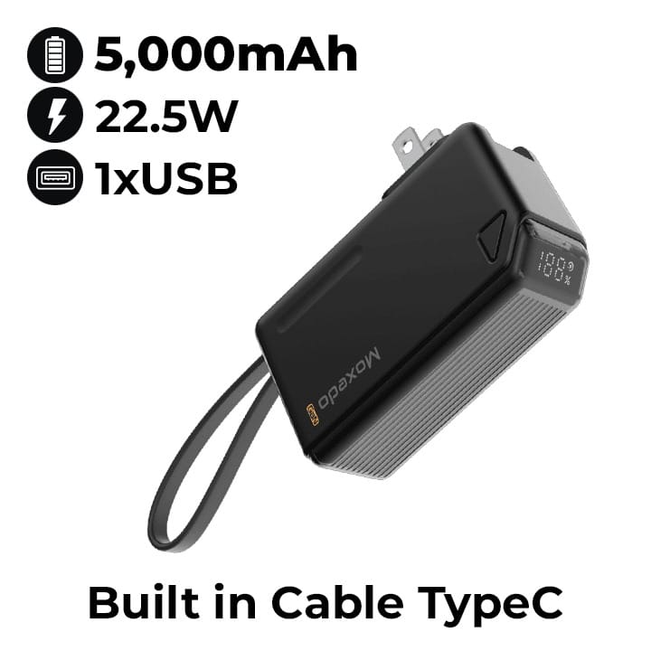 Buy Moxedo Porta-Go 5000mAh Power Bank with AC Plug, USB-C Cable & 2 ...