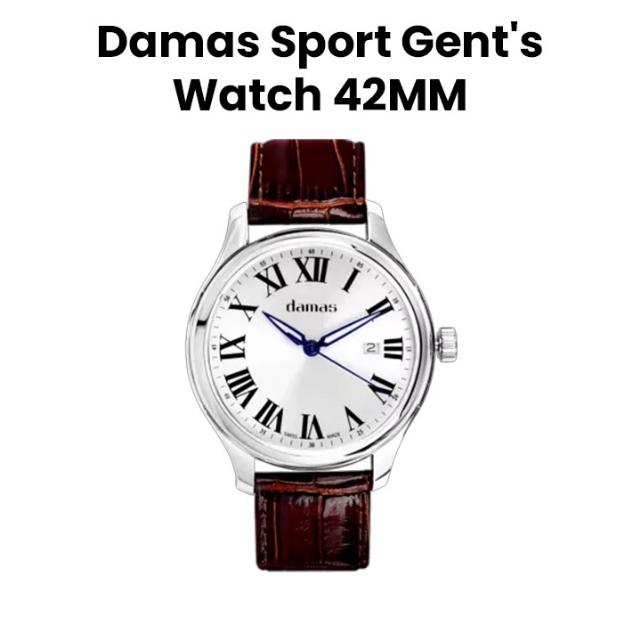 Buy Damas 42MM Gents Steel Quartz Watch with Brown Strap | DSP-Q42-WT ...