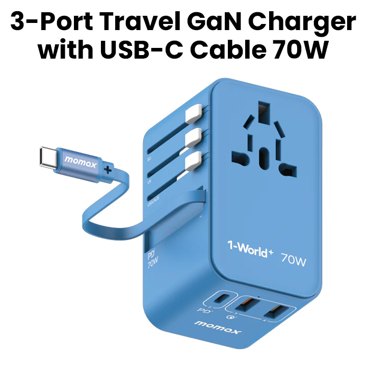 Buy Momax 3-Port 70W Travel Adapter with USB-C Cable | UA18B Online in ...